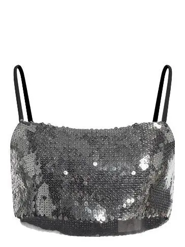SEMICOUTURE Sequined Cropped Top With Square Neckline - Silver