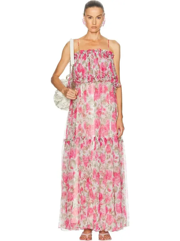 Chloé Drop Waist Maxi Dress - White & Pink