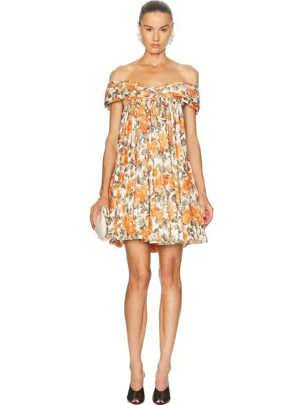 Chloé Off-shoulder Babydoll Dress - White & Orange