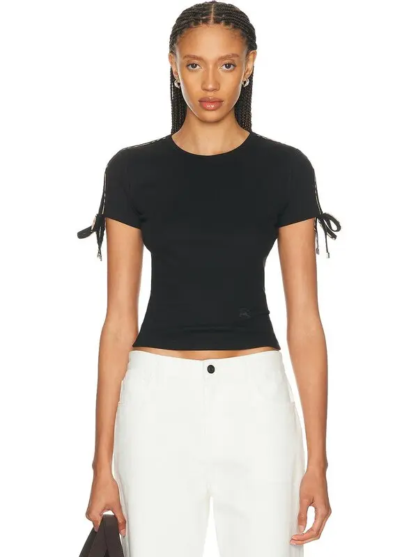 Burberry Taisie Ribbed T-shirt With Tie Detail - Black