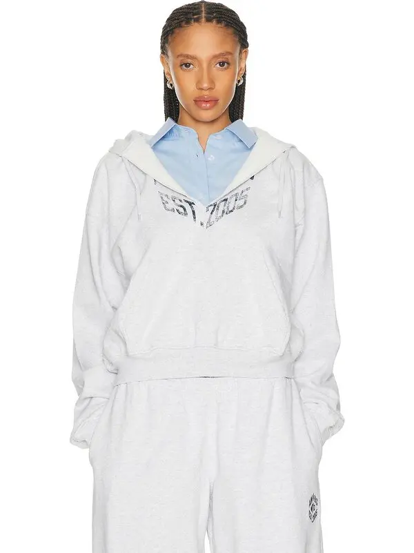 Alexander Wang Prestyled Slashed Hoodie - Light Heather Grey & Oxford Blue