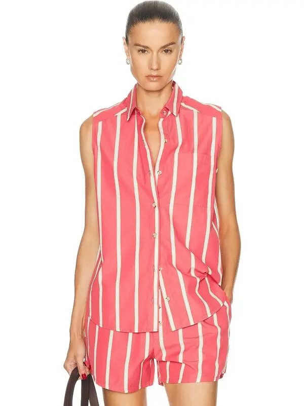 Donni. Sleeveless Striped Poplin Top - Raspberry