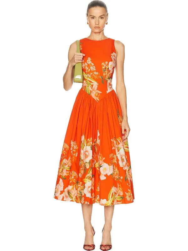 Hemant & Nandita Floral Midi Dress - Orange