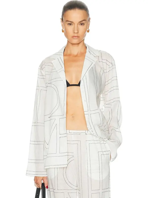TOTEME Monogram Cotton Blend Pj Top - White & Black