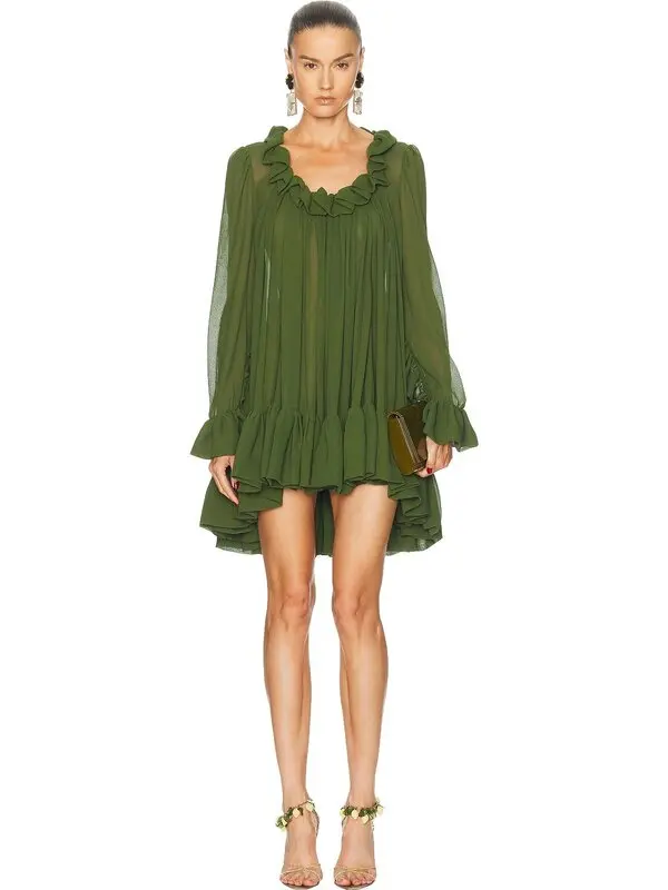 Saint Laurent Ruffled Chiffon Dress - Absinthe