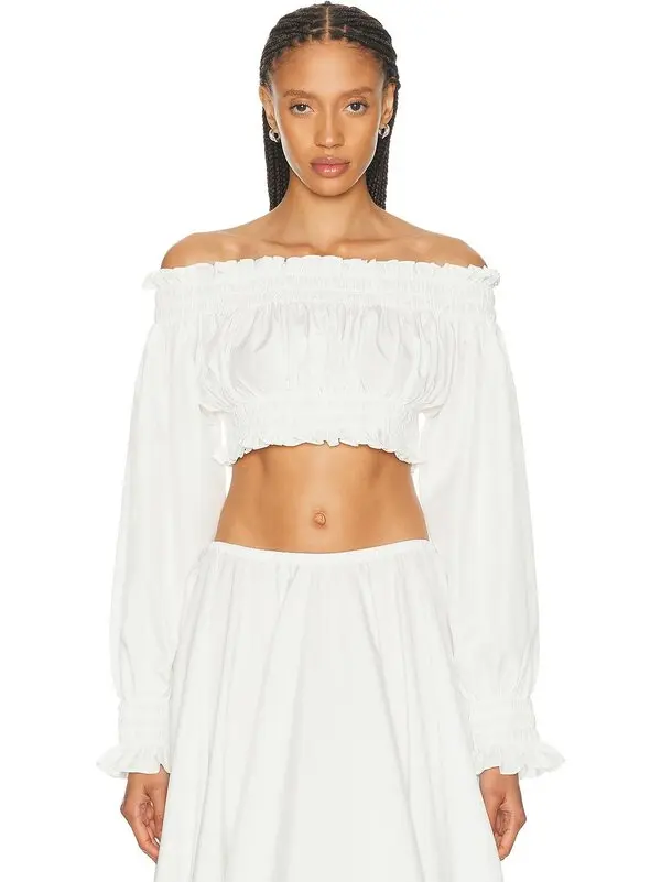 Norma Kamali Peasant Cropped Top - Snow White