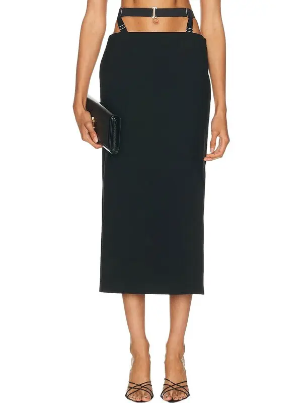 MUGLER Midi Skirt With Belted Detail - Black