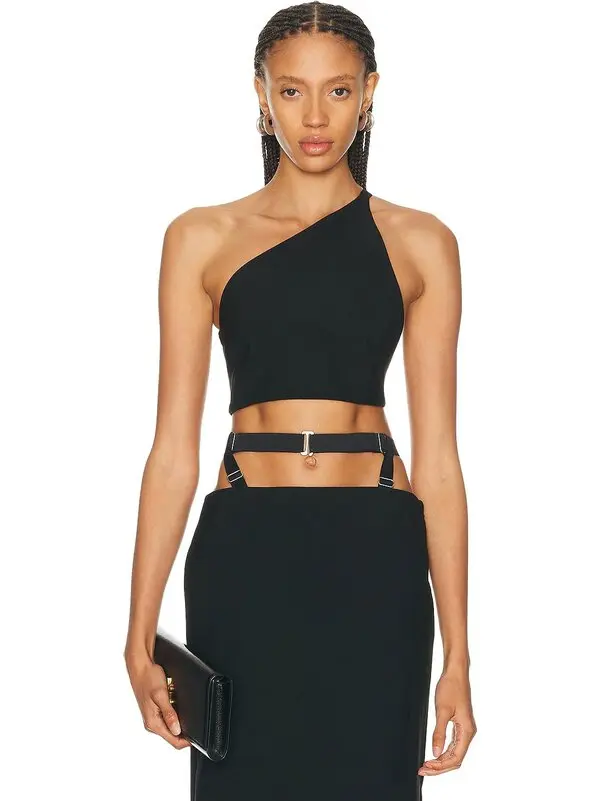 MUGLER One Shoulder Crop Top - Black