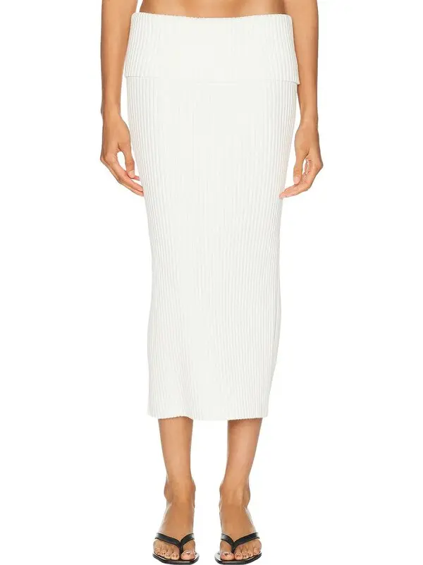 L'academie Jordin Foldover Rib Midi Skirt - Ivory