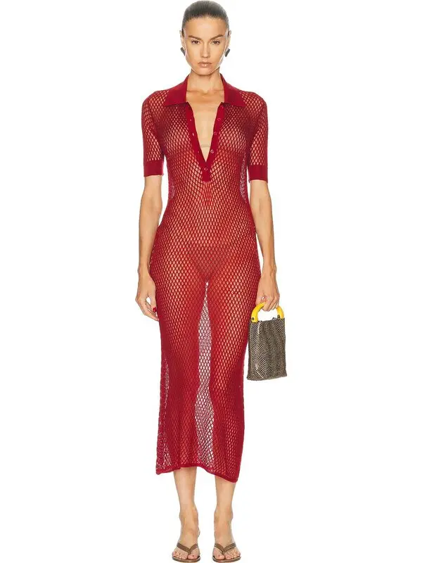 Kiki De Montparnasse Red Silk Crochet Polo Dress - Kiki Red