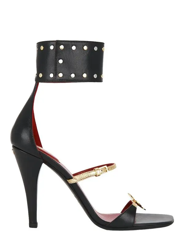 Valentino Garavani Enamelled Flower High Heel Sandals - Nero & Antique Brass Light