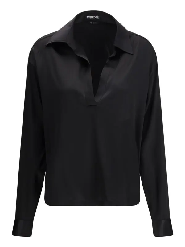 TOM FORD Stretch Silk Shirt With Embroidered Logo - Black