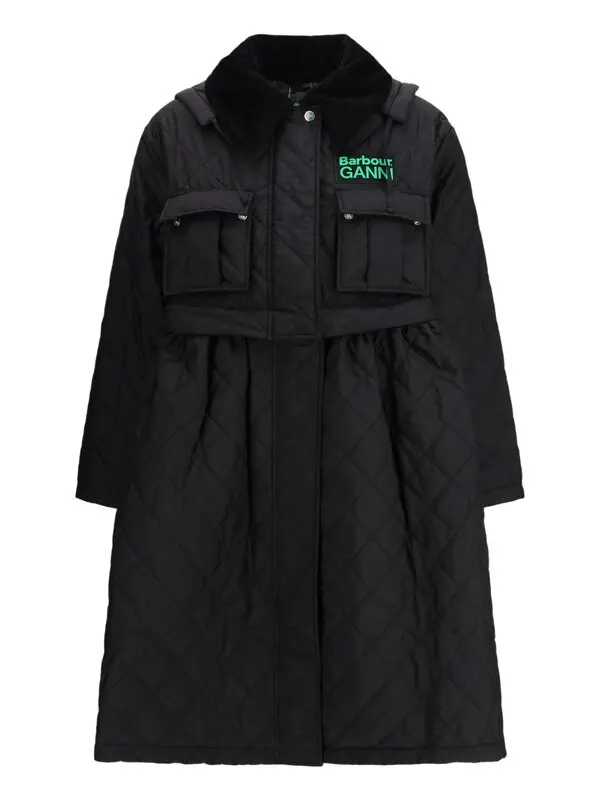 Barbour X Ganni Quilted Hooded Coat - Black