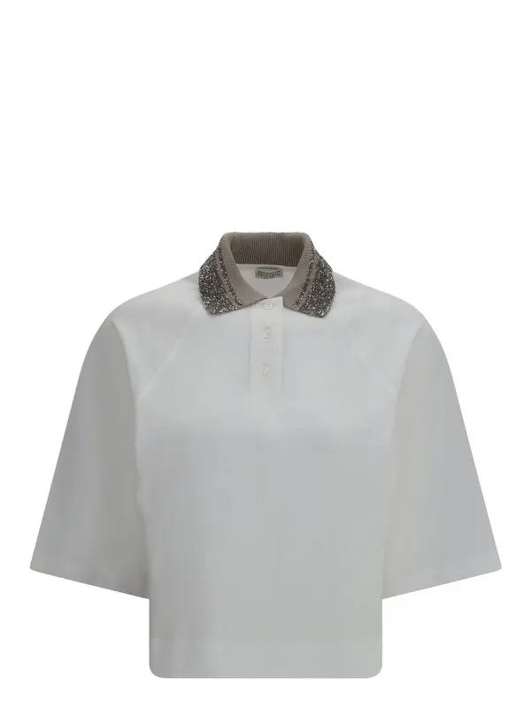 Brunello Cucinelli Embellished Collar Polo Shirt - White