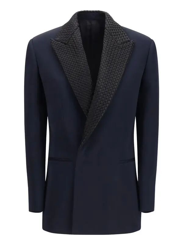 Bottega Veneta Single-breasted Jacket With Intrecciato Motif - Black