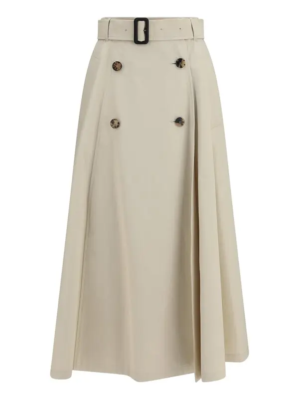 Burberry Midi Trench Skirt In Gabardine - Beige