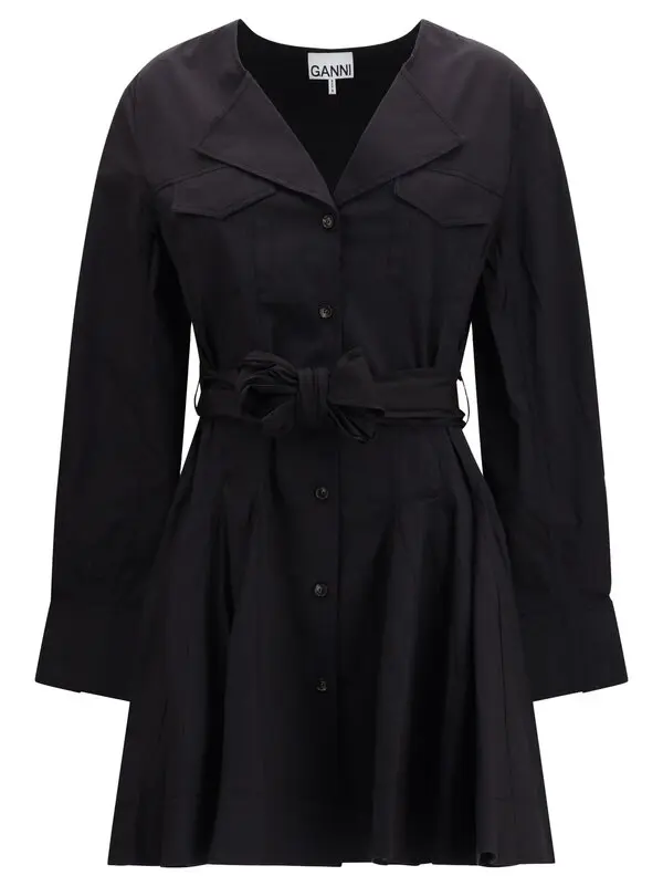 GANNI Belted Shirt Dress - Black