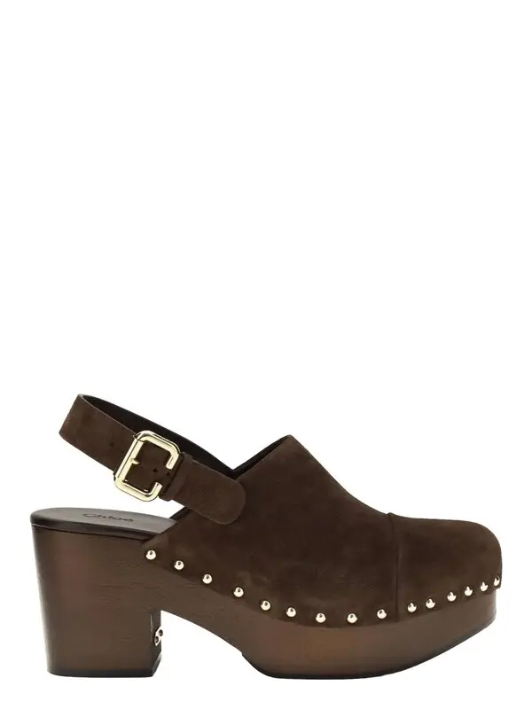 Chloé Jeannette Wedge Clogs In Glossy Calfskin - Brown