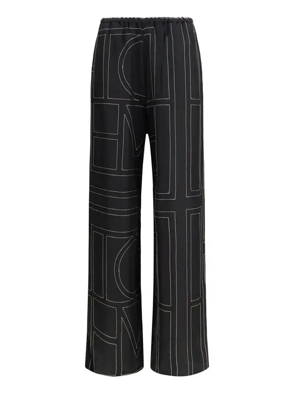 TOTEME Silk Monogram Wide Leg Pants - Black