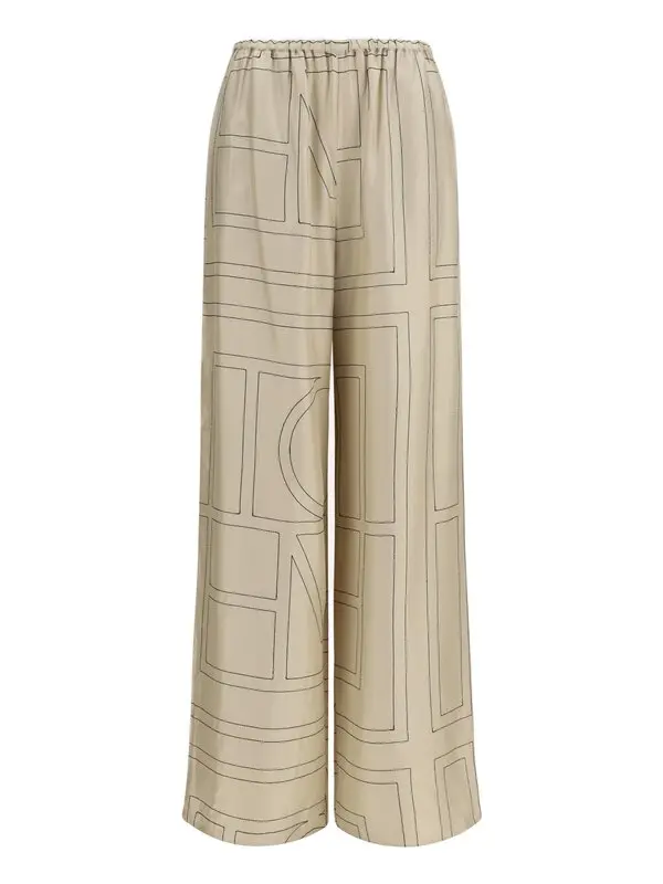 TOTEME Silk Monogram Wide Leg Pants - Cream