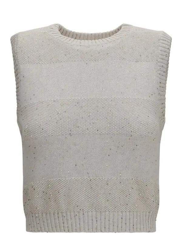 Brunello Cucinelli Knit And Sequin Vest - Cream