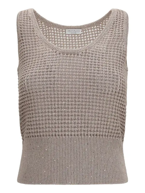 Brunello Cucinelli Perforated Sequin Tank Top - Beige