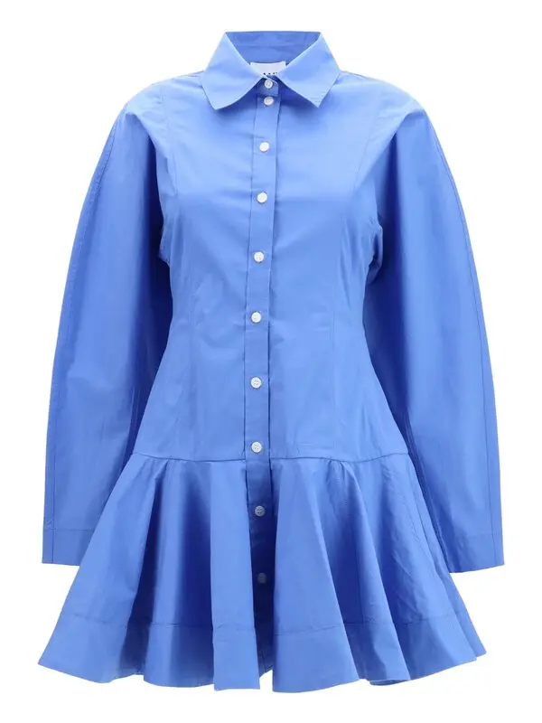 GANNI Cotton Shirt Dress With Balloon Skirt - Light Blue