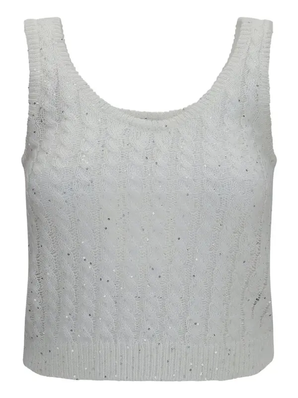 Brunello Cucinelli Linen Knit Tank Top With Sequins - White