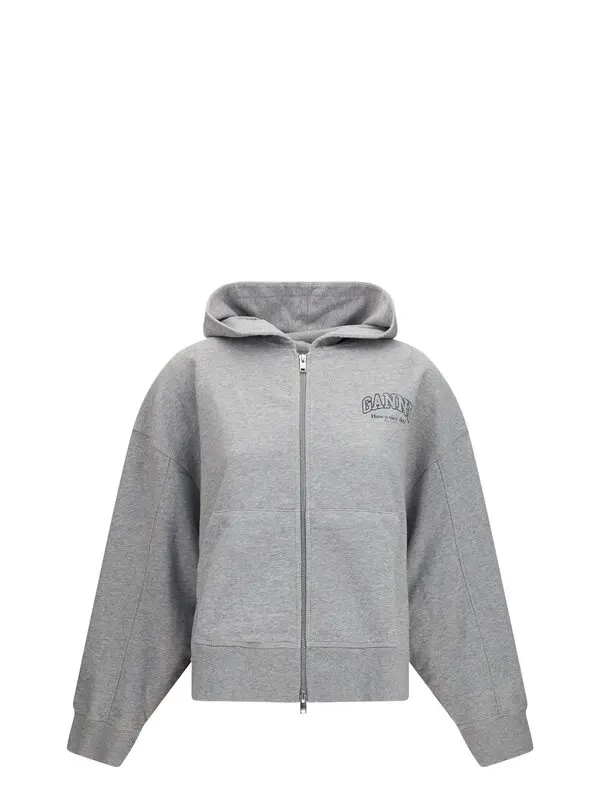 GANNI Cotton Zip-up Hoodie - Grey