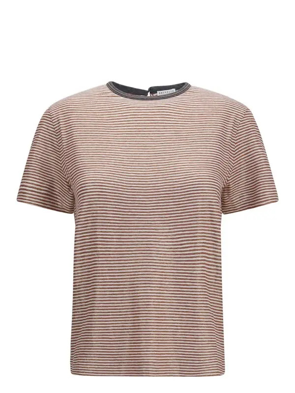 Brunello Cucinelli Striped Short-sleeve Crewneck T-shirt - Orange