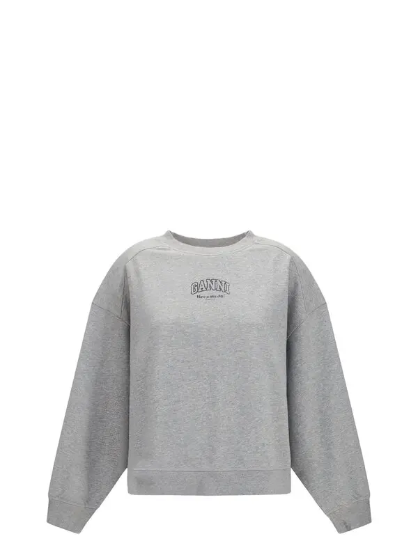 GANNI Crewneck Sweatshirt With Logo - Grey