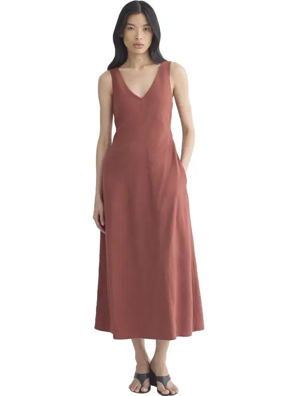 Everlane Deep V Seamed Midi Dress - Henna Red