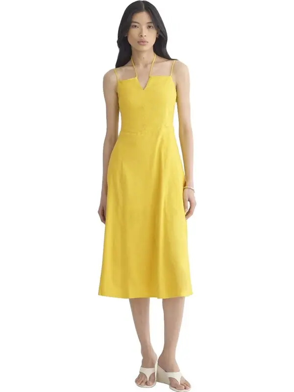 Everlane Stretch Linen Tie-neck Midi Dress - Passion Fruit