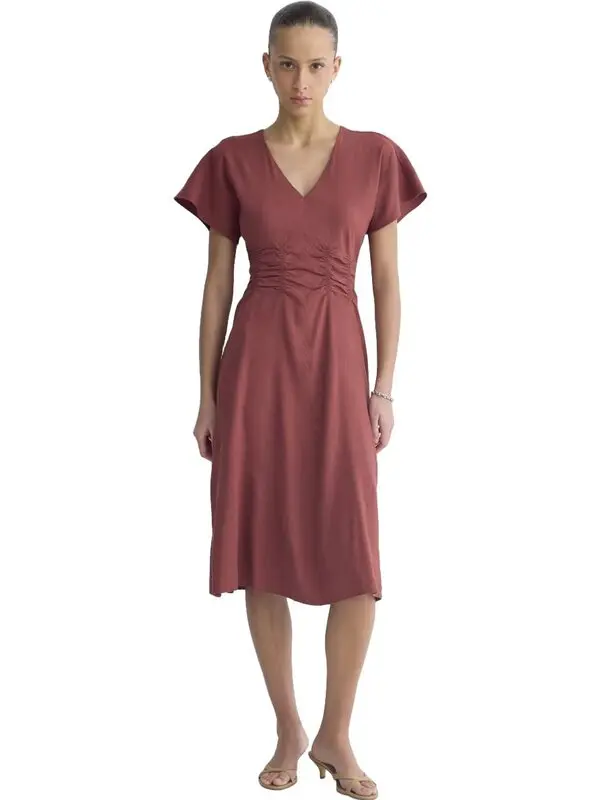Everlane Stretch Linen Cinched Midi Dress - Henna Red
