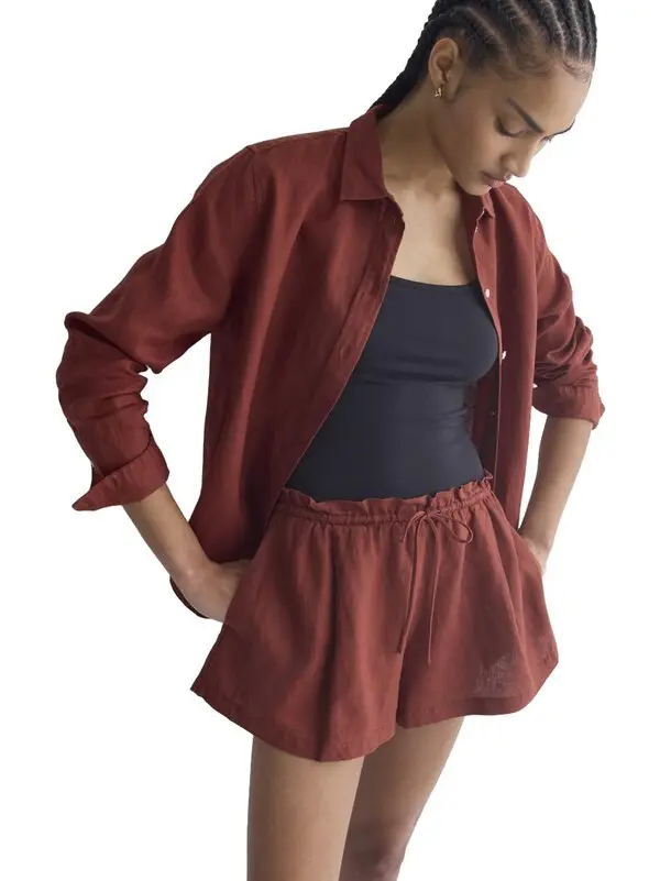Everlane Linen Flowy Shorts With Drawstring Waist - Henna Red