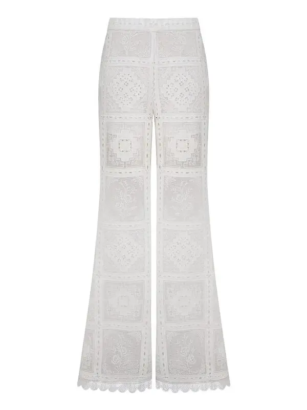 Zimmermann Aster Embroidered Lace Trousers - White