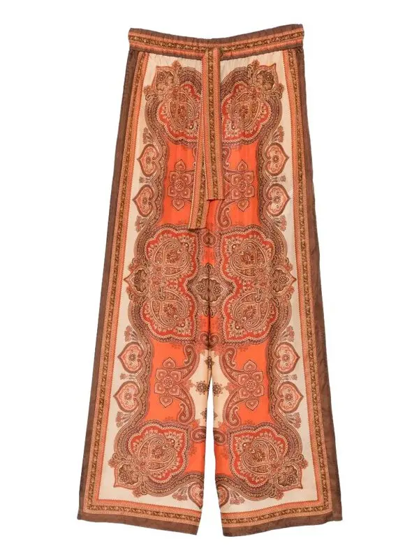 Zimmermann Mahon Silk Paisley Print Wide Leg Trousers - Orange