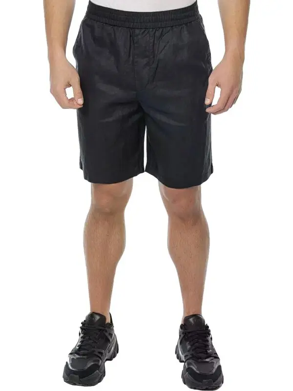 Armani Exchange Linen-blend Elasticated Waistband Shorts - Black