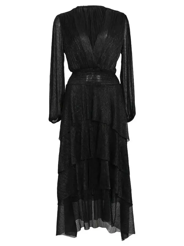 Maje Tiered Metallic-knit V-neck Dress - Black