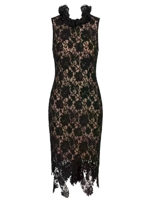 Giuseppe Di Morabito Floral Lace Ruffled Midi Dress - Black