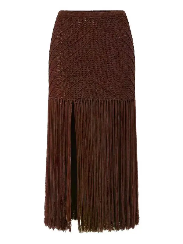 Devon Windsor Devon Crochet Knit Fringed Maxi Skirt - Brown