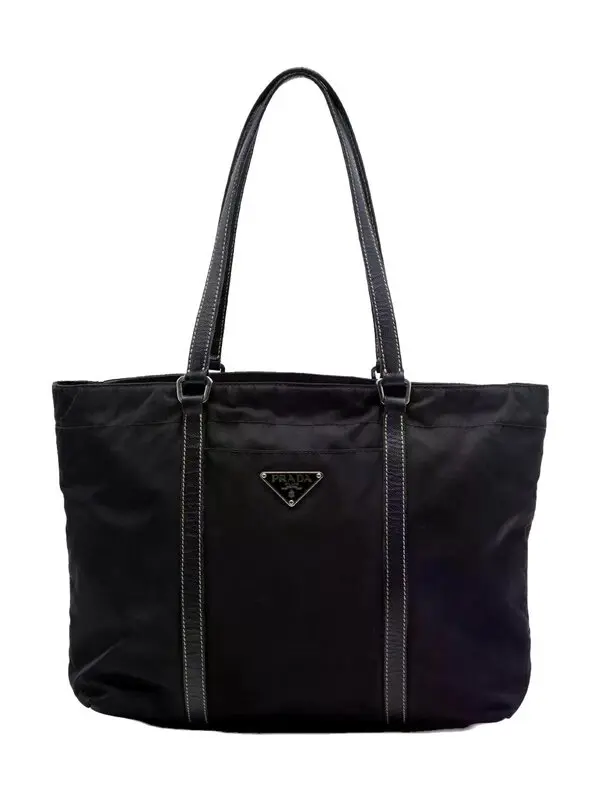 Prada Saffiano Trimmed Tessuto Tote Bag - Black