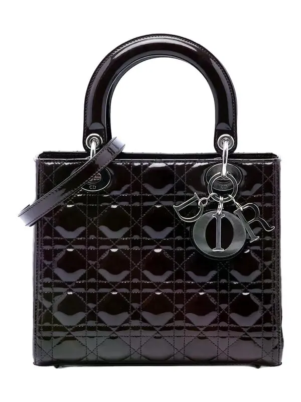 Dior Medium Patent Cannage Lady Satchel - Purple