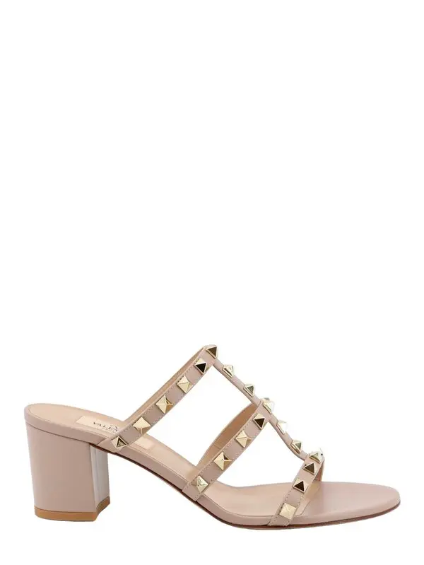 Valentino Garavani Rockstud Leather Heeled Sandals With Allover Studs - Beige