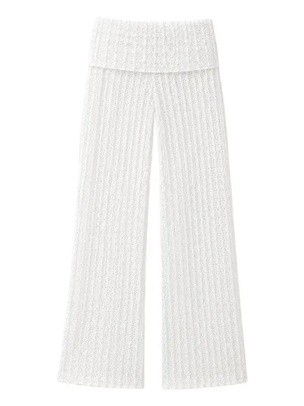 YORSTRULY Fold Over Waistband Lace Pants - White