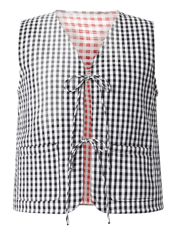 YUMI Gingham Reversible Cotton Waistcoat - Black
