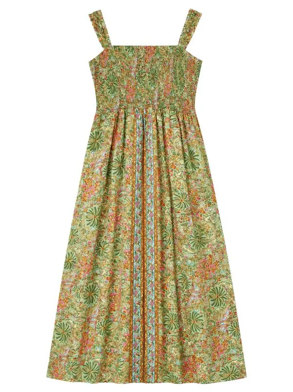 YUMI Foil Palm Print Maxi Dress With Border Detail - Green