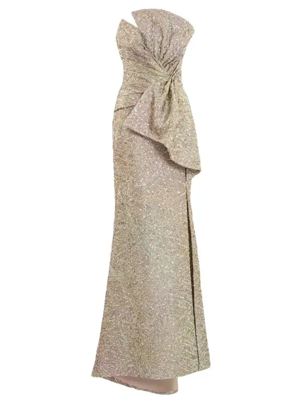 SAIID KOBEISY Brocade Bow Maxi Dress - Gold