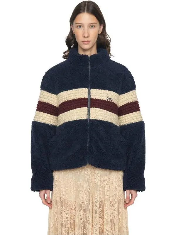 Sea Georgie Fleece Jacket With Embroidered Detail - Black