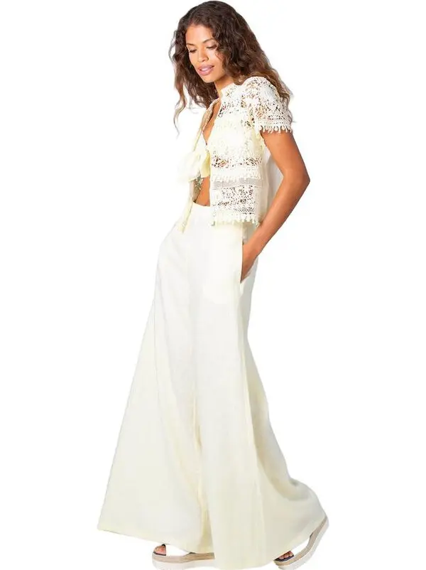 Miguelina Pamela Linen Wide-leg Pant - Yellow